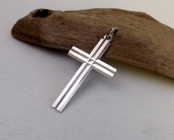 Vintage large 835 Solid silver cross pendant Art deco… - Gem