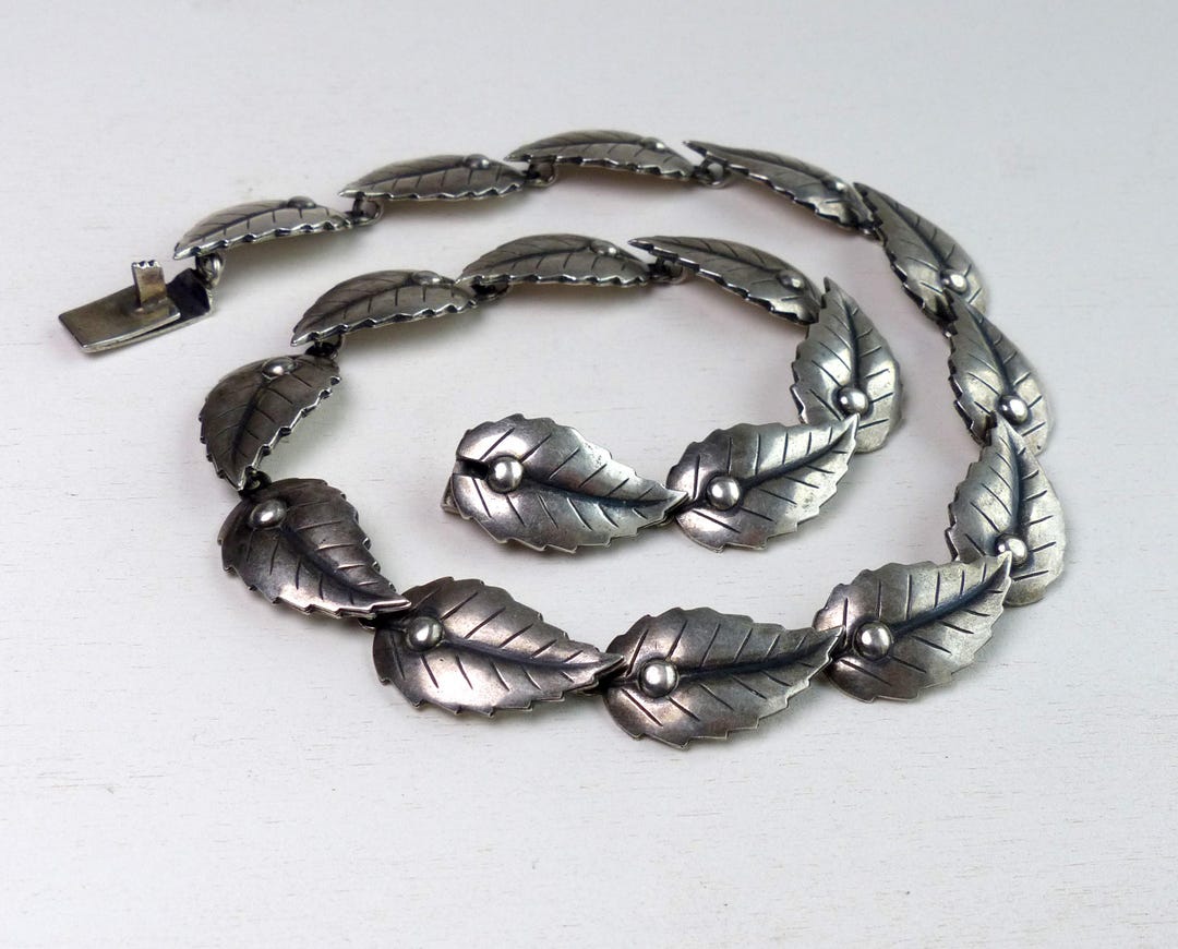 Asa Tage Linde Sweden Sterling Silver Leaf Necklace 45grams Mid Century ...