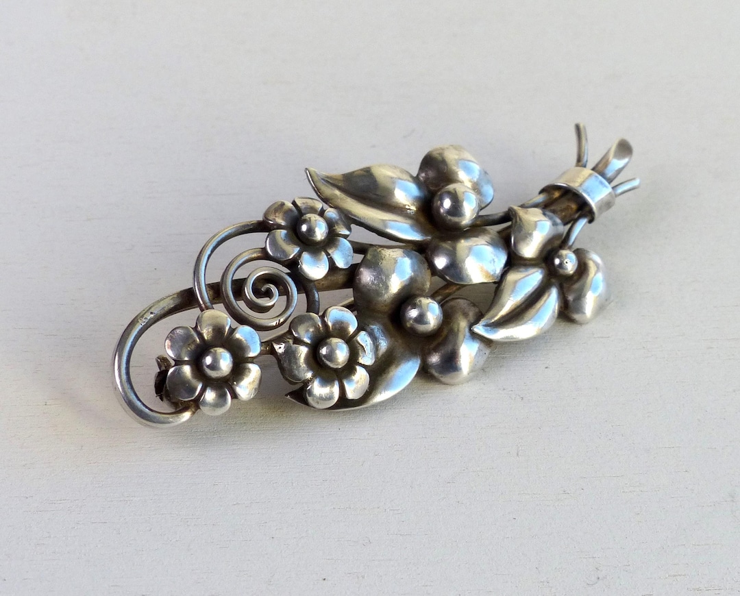 Vintage Gustav Dahlgren Sweden Sterling Silver Floral Brooch Mid ...