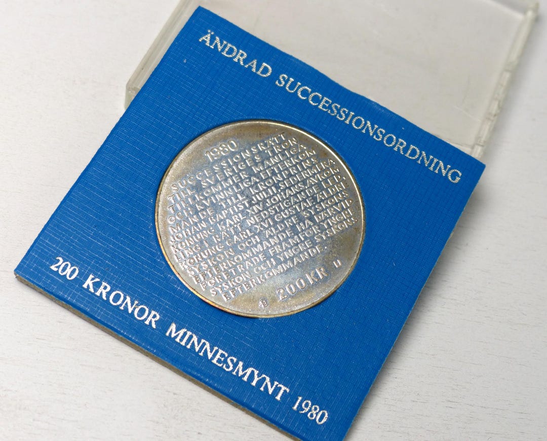 Sweden 1980 200 Kronor Silver Coin Royal Succession Law Coin Swerige ...