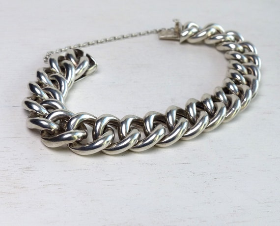 Vintage Swedish 830 solid silver bracelet 27g Curb Li… - Gem