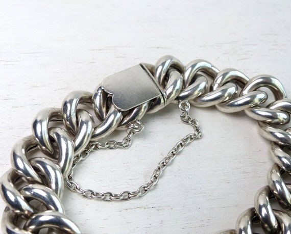 Vintage Swedish 830 solid silver bracelet 27g Curb Li… - Gem