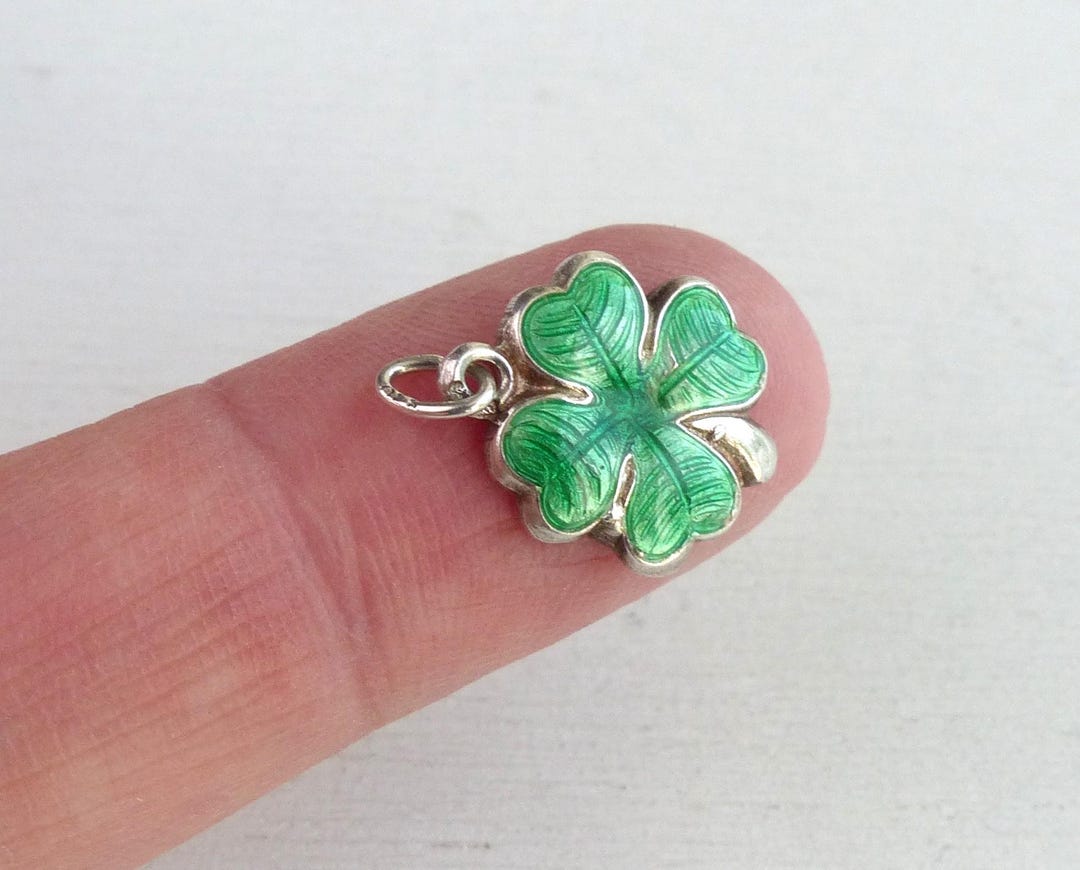 Vintage Swedish 830 Solid Silver Green Enamel Lucky Four Leaf Clover ...