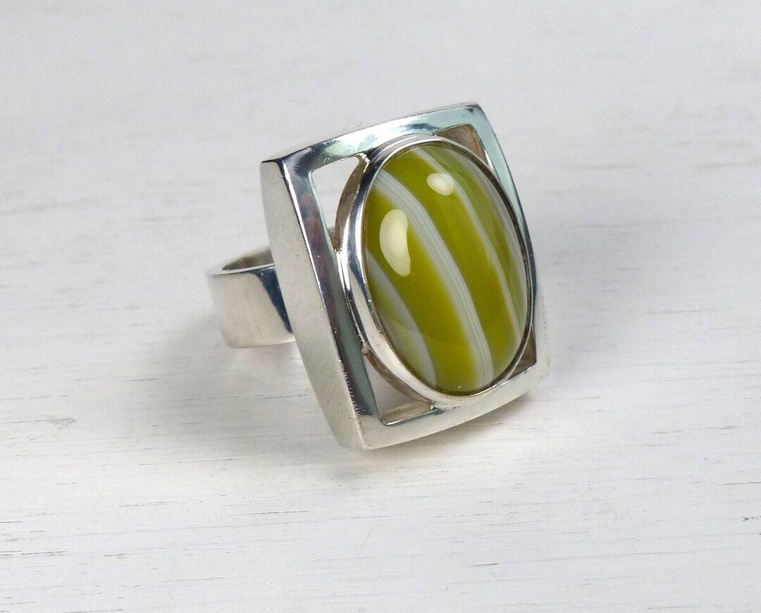 Sven Haugaard Denmark Sterling Silver Modernist Ring With Green ...