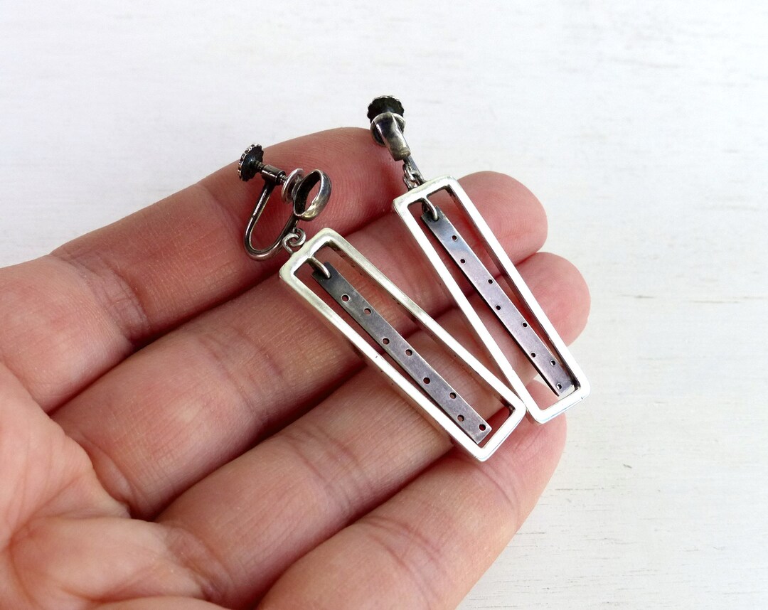 Scandinavian Sterling Silver Modernist Textured Dangle Earrings ...