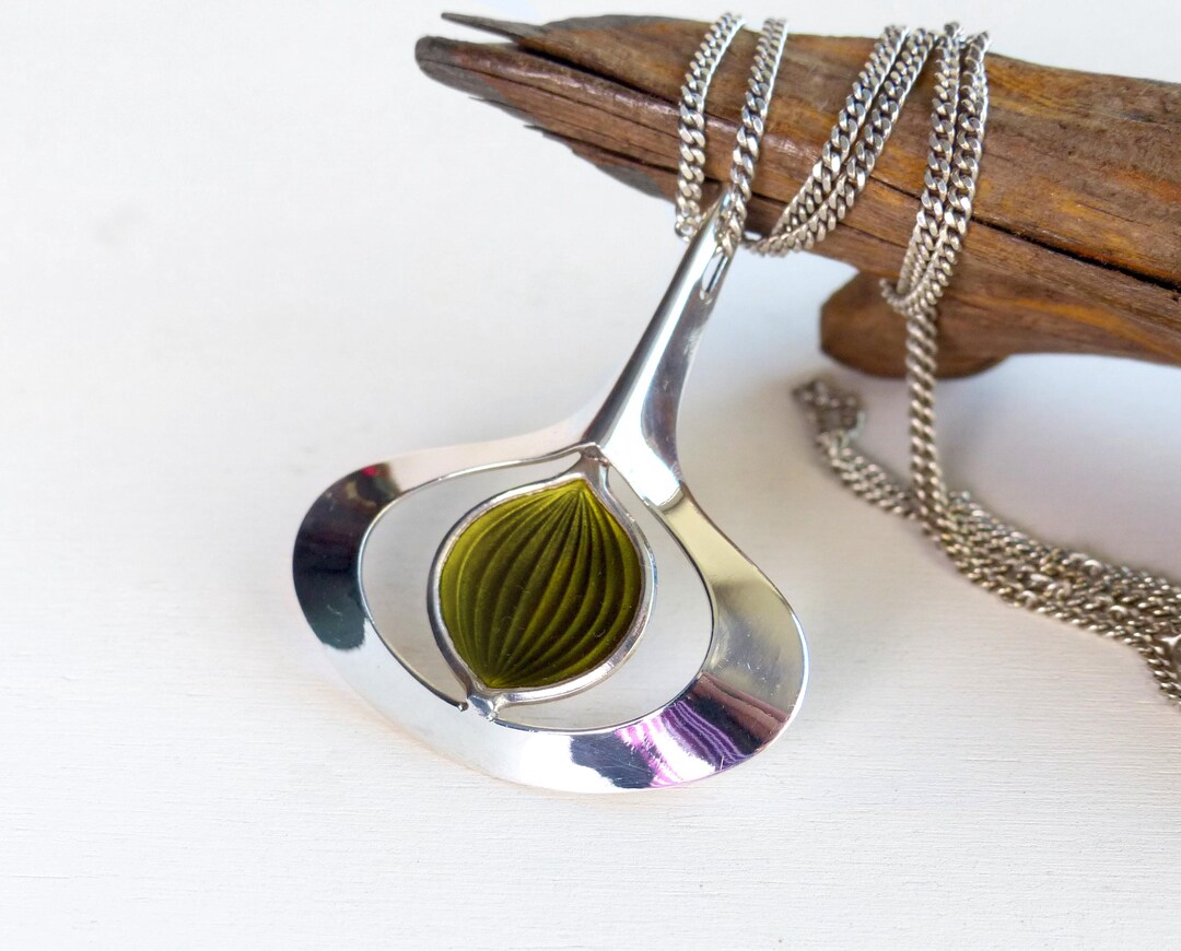 Aksel Holmsen Norway Sterling Silver Enamel Pendant Necklace Vintage ...