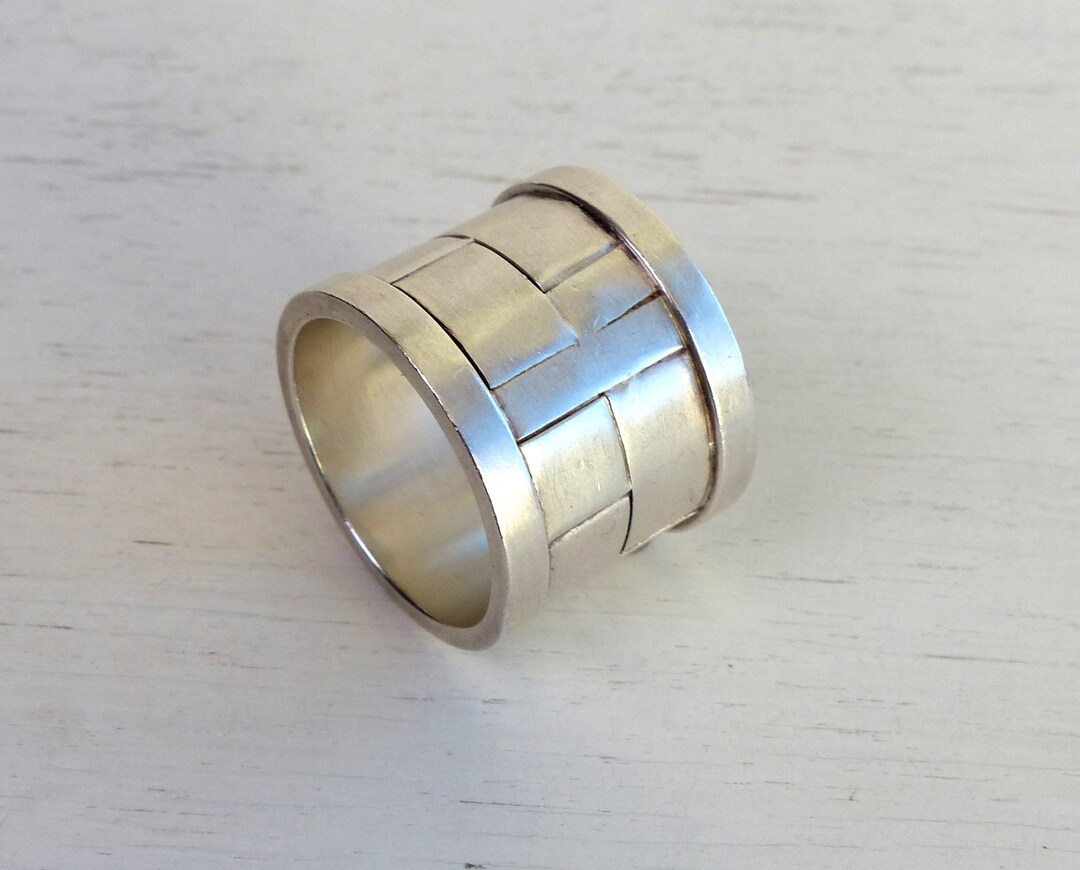Vintage VIC Sterling Silver Brutalist Wide 17mm Ring Geometric Band ...