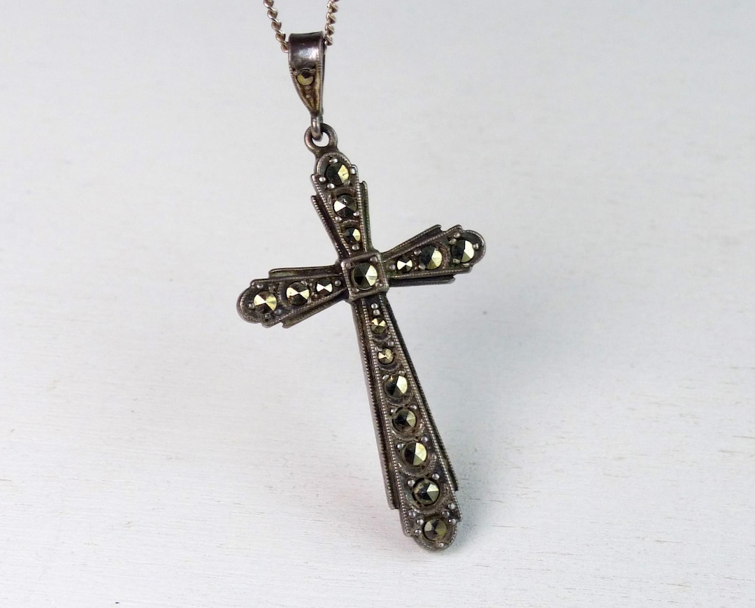 Antique Swedish Sterling Silver Marcasite Cross Pendant Art Deco Cross ...