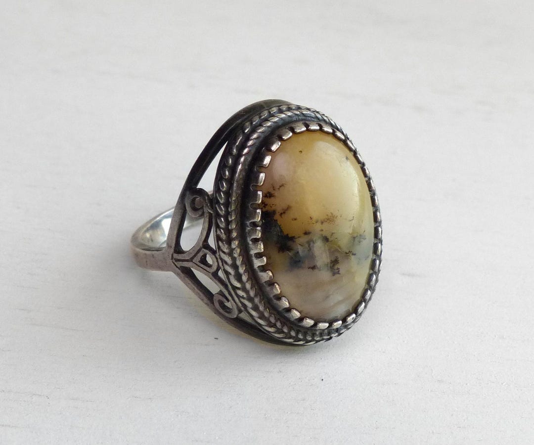 Vintage ВЛД Sterling Silver Agate Ring Large Oval Moss Agate Ring Size ...
