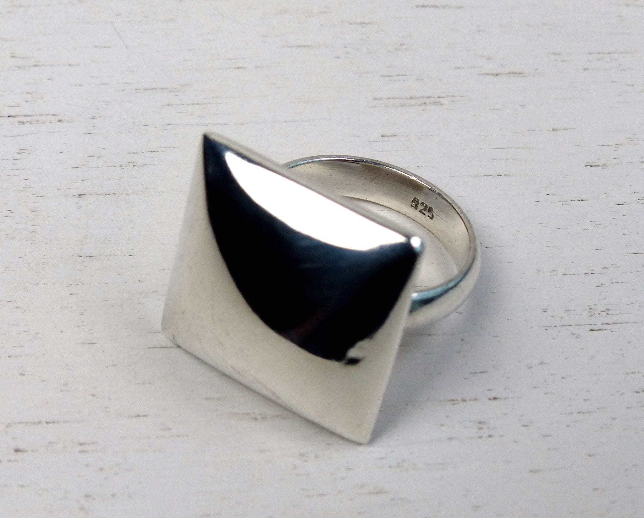 Vintage Sterling Silver 925 Modernist Ring Geometric Square Domed Ring ...