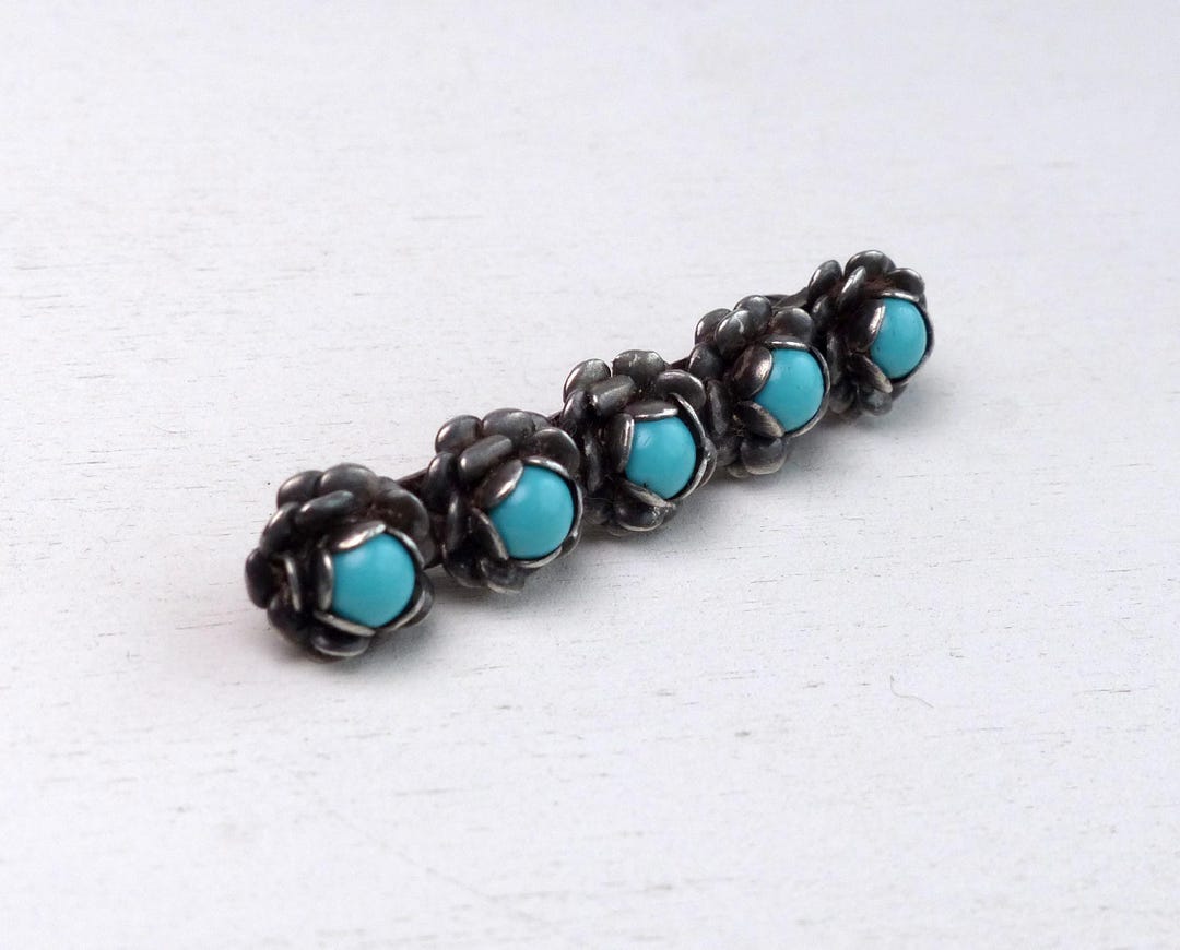 Vintage Sterling Silver Turquoise Flower Brooch Rose Brooch Pin Floral ...