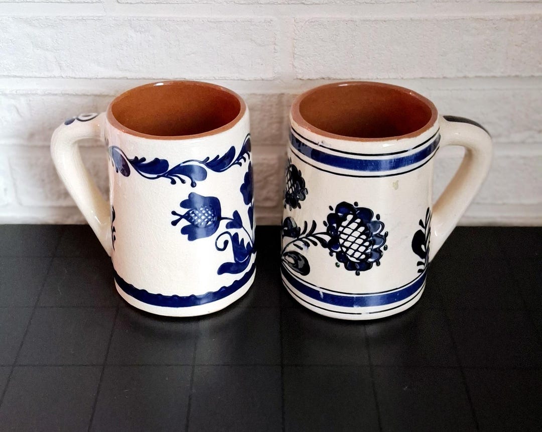 German Ceramic Beer Mugs With Blue Floral Design - Etsy