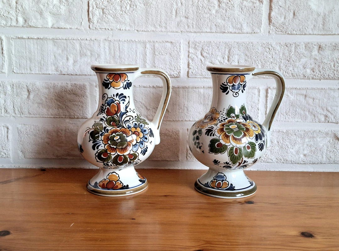Pair of Delft Polychrome Jugs, Set of Two Delft Pitchers - Etsy