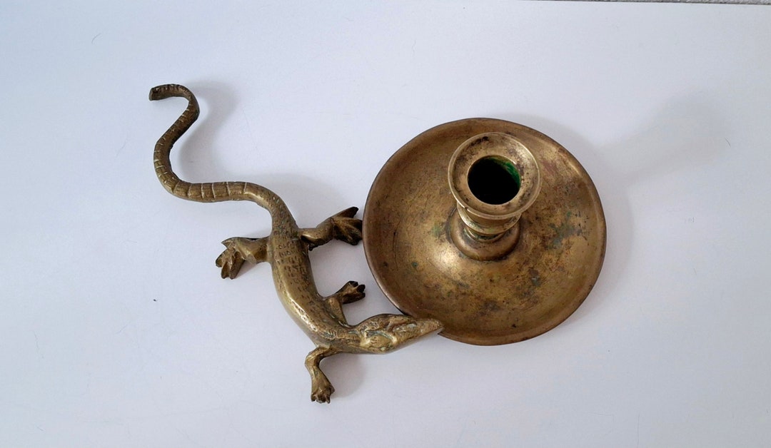 Lizard Figurine and Candle Holder, Vintage Brass Set - Etsy