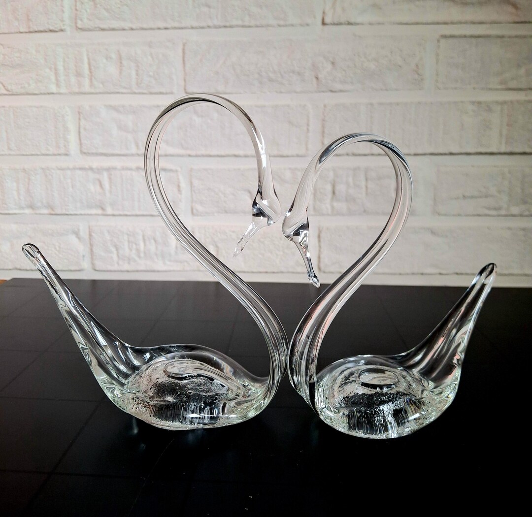 Vintage Crystal Glass Swans Set - Etsy