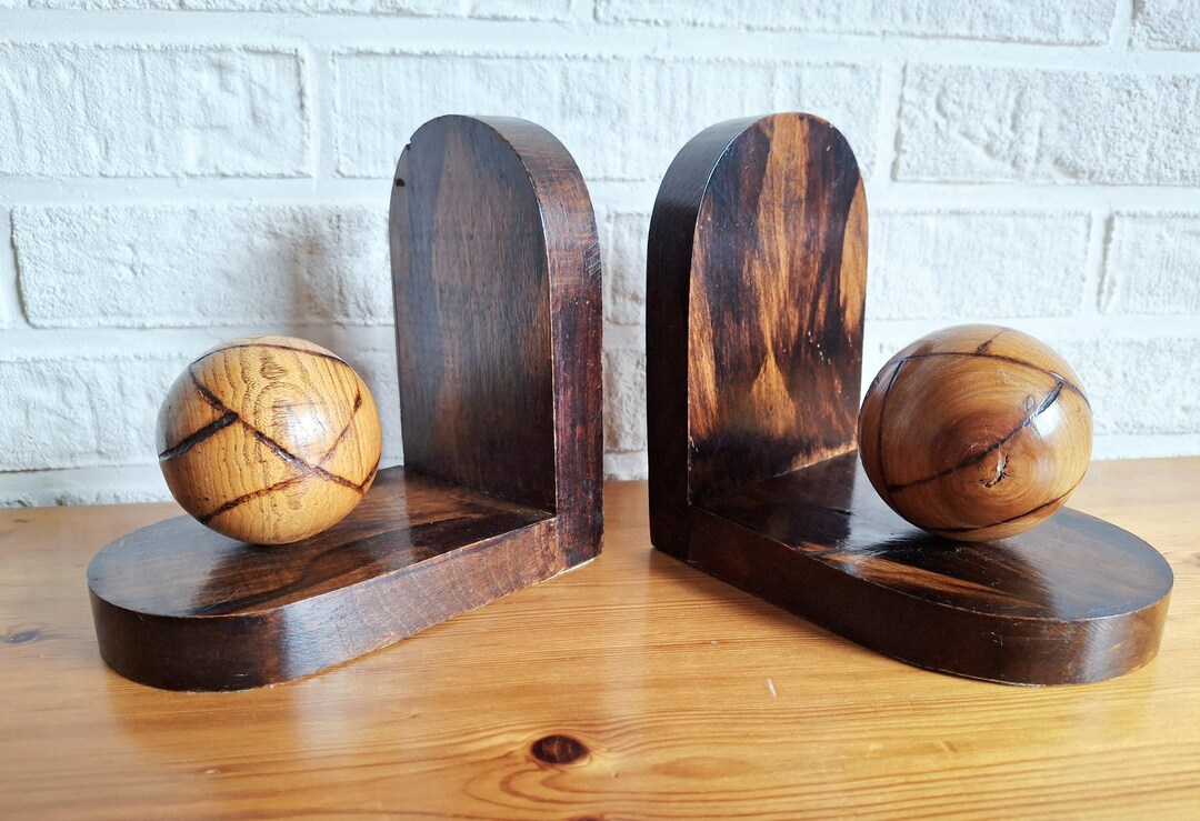 A Pair of Oak Bookends, Art Deco Bookends Ball, Dutch Wooden Bookends ...