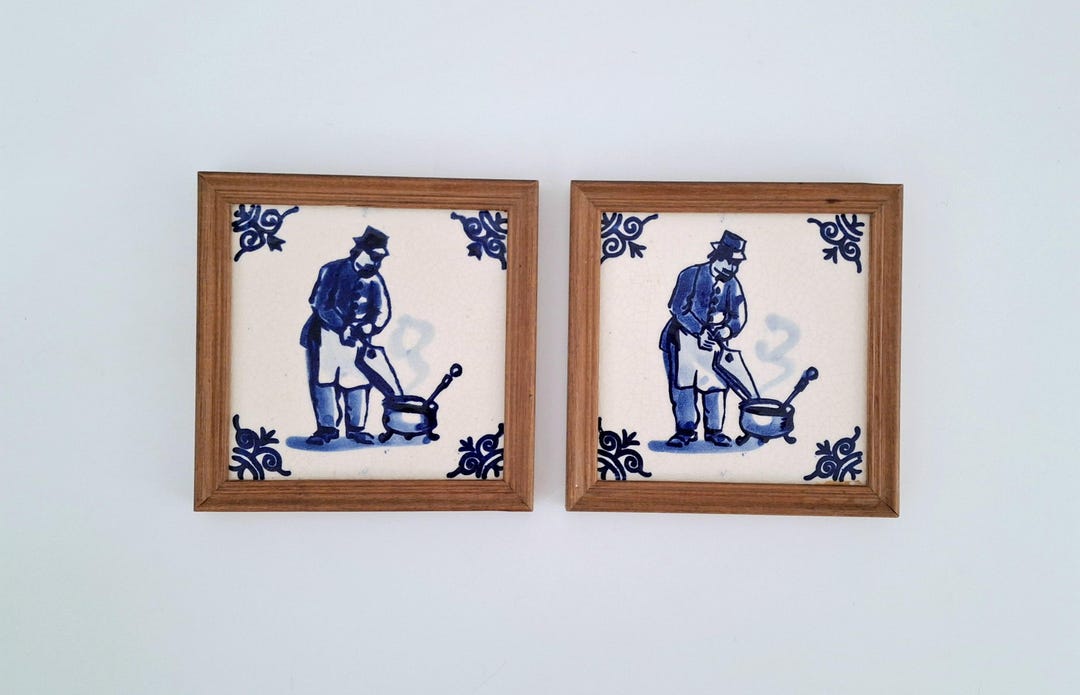 Dutch Delft Blue Tiles, Framed Hand-painted Ceramic Pair Tile - Etsy