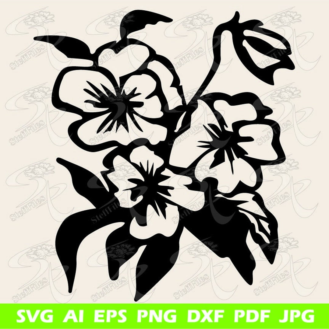 VIOLETS FLOWERS Svg, Violet Png Black White, Violet Stencil, Clip Art ...