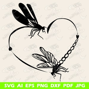 Vector Dragonfly Love Heart Clipart Silhouette, Valentines, SVG, DXF ...