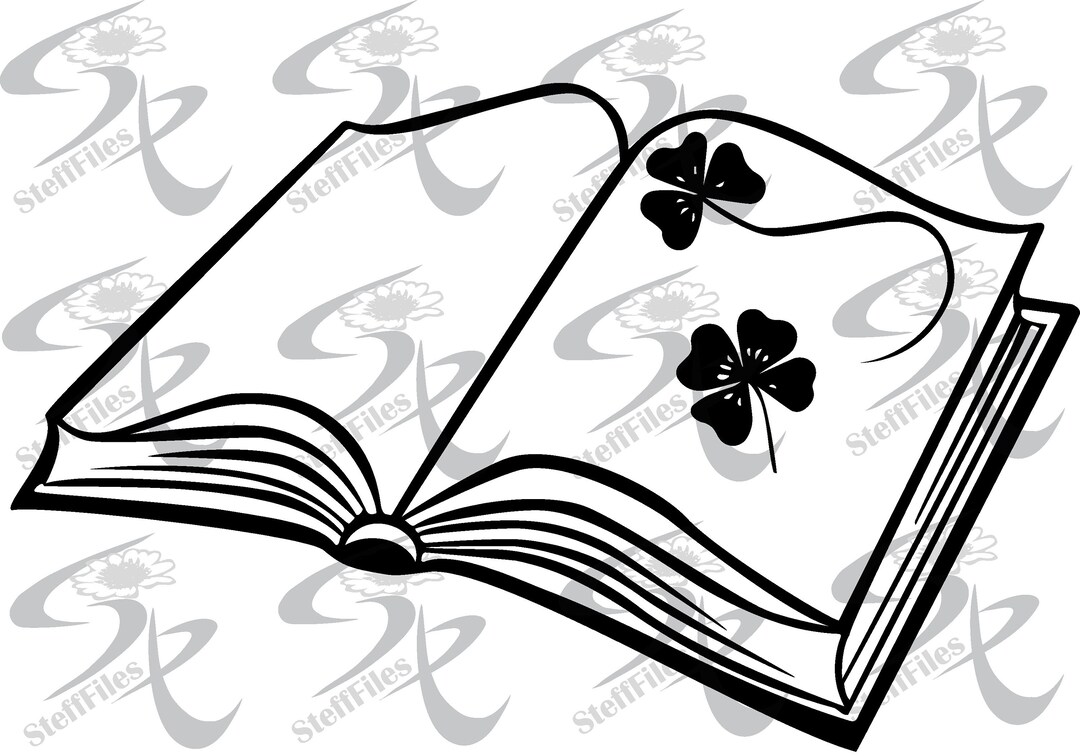 LIBRO ABIERTO SVG, libro de flores svg, libro con trébol svg, dxf, ai ...