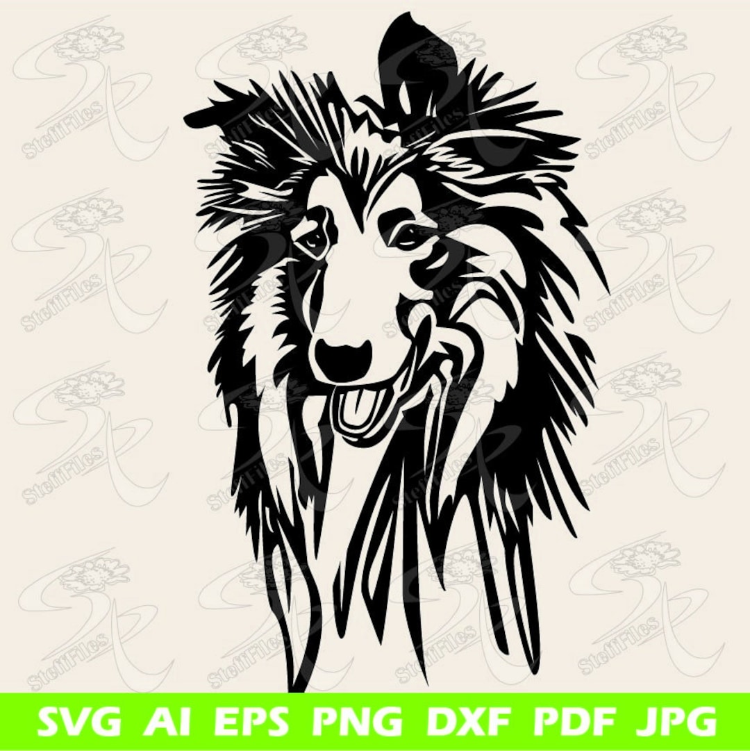 DOG Rough Collie Head, siluetas, SVG, DXF, eps, ai, png, jpg, imágenes ...