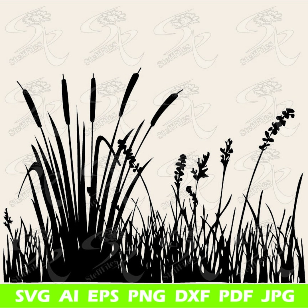 GRASS CATTAIL SVG, Dxf, Ai, Png, Eps, Jpg, Wildflowers, Silhouette ...