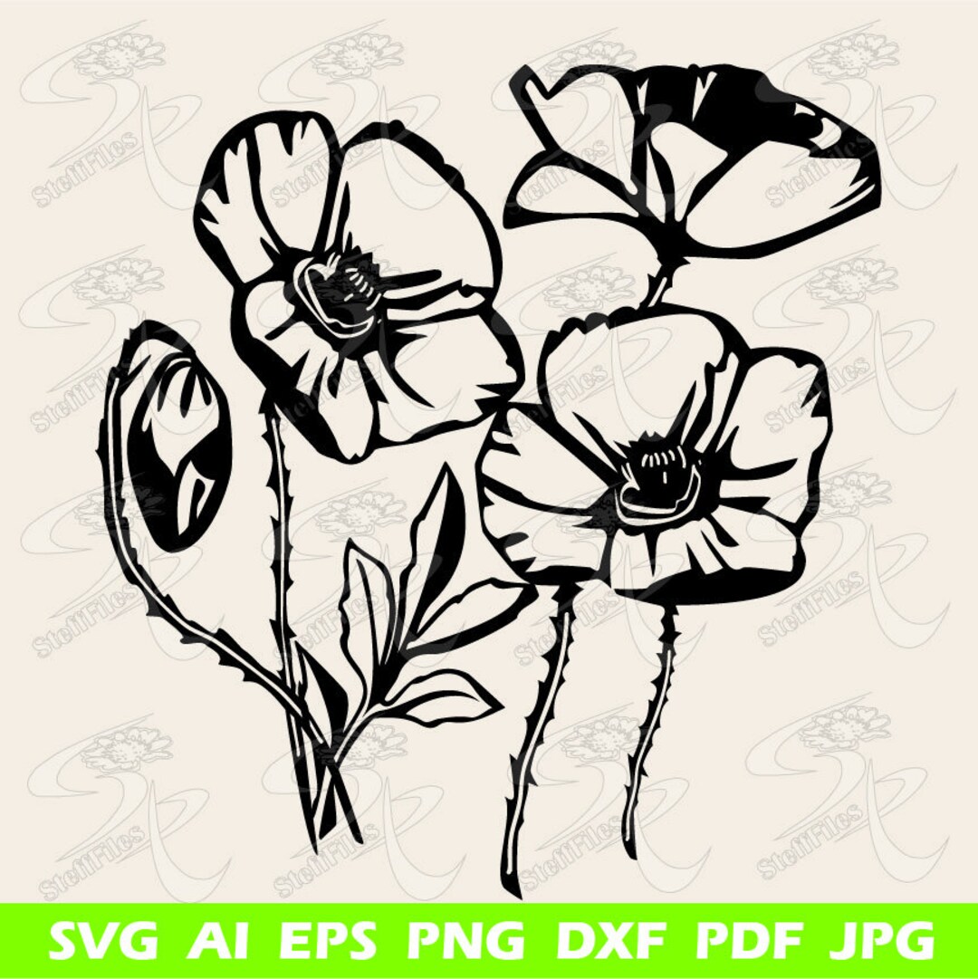 POPPY SVG FLOWERS Svg, Poppy Clipart, Poppy Dxf, Ai, Png, Eps, Download ...