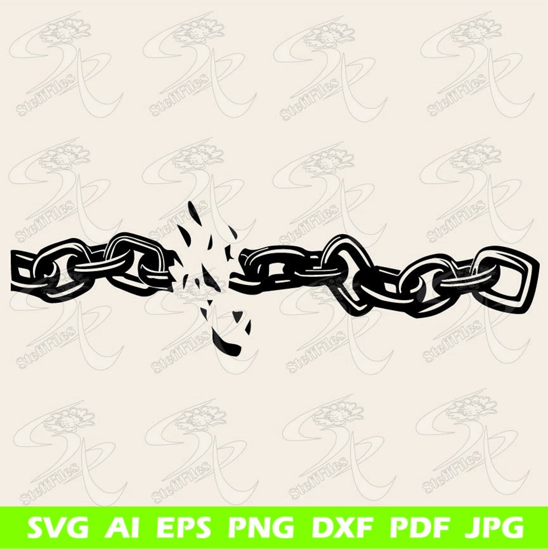 BROKEN CHAIN SVG, Dxf, Ai, Png, Eps, Jpg, Broken Chains Black and White ...
