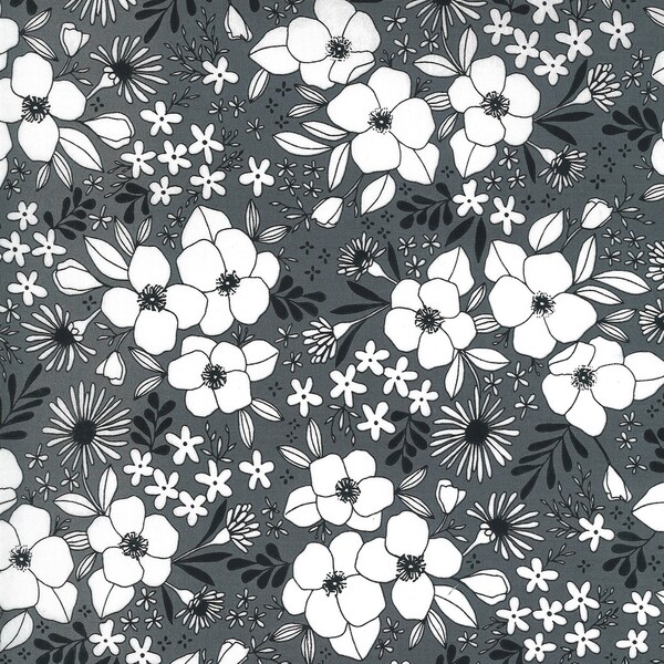 Gray Floral Fabric - Etsy