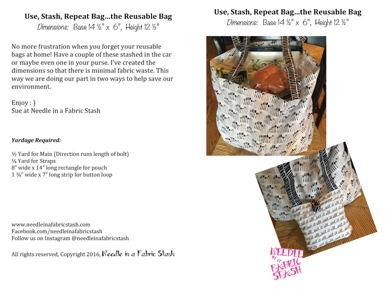 Bag Pattern Washable Reusable Bag With Storage Pouch | Etsy