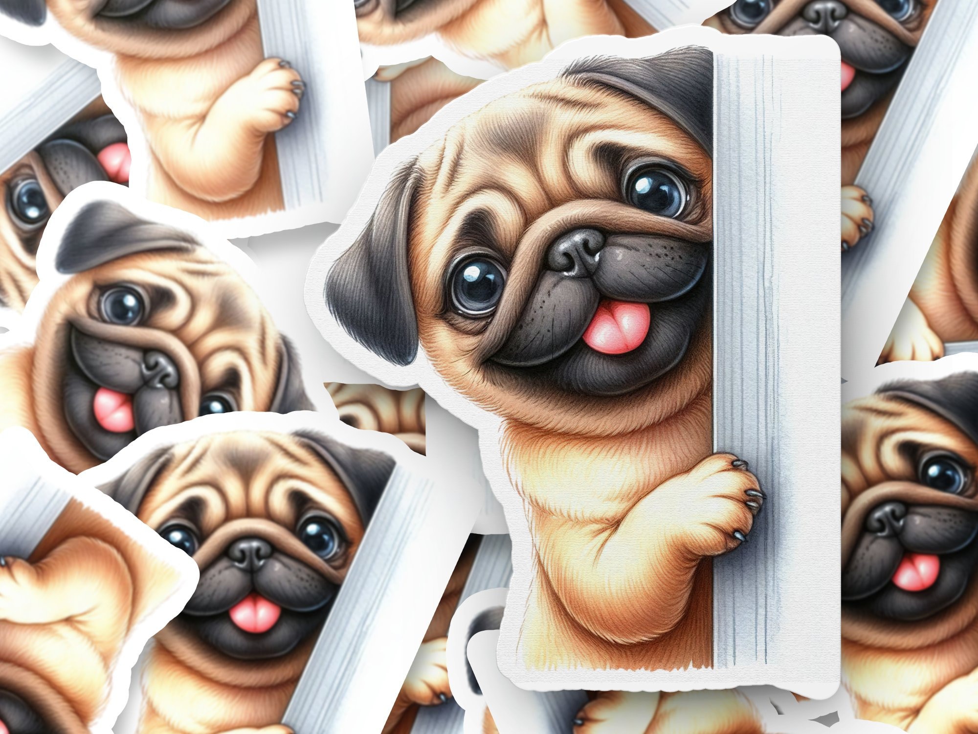Cute Pug Sticker, Peeking Dog Vinyl Decal, Adorable Puppy Car Window ...