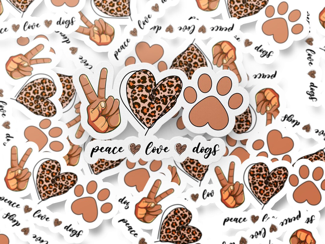 Peace Love Dogs Sticker, Leopard Print Heart, Cute Dog Paw Decal ...