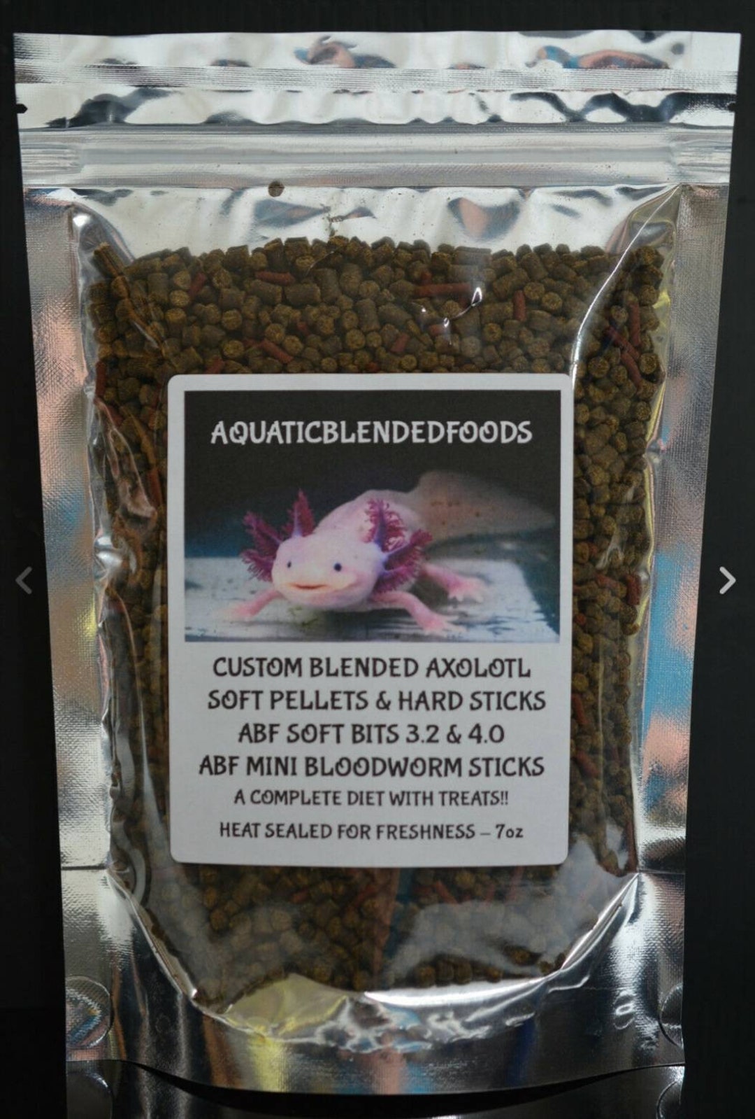 ABF Axolotl Pellet Mix, 3.2mm and 4.0mm,mini Bloodworm Sticks,abf7s,7oz ...