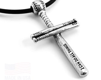 Baseball Bat and Ball Cross on Ball Chain Necklace batd | Etsy