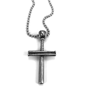 Baseball Bat and Ball Cross on Ball Chain Necklace batd Antique Pewter ...