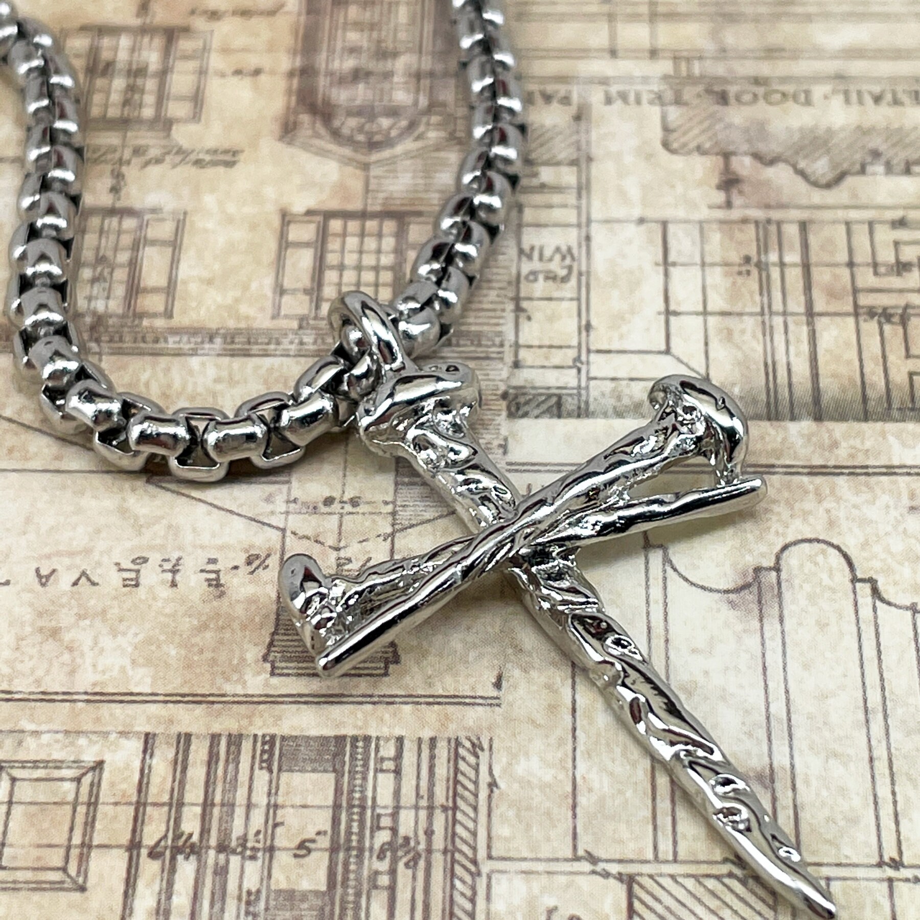 Rustic Rugged Nail Cross Pendant Necklace Rhodium Silver | Etsy