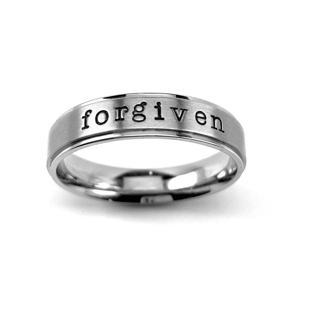 Forgiven Hand Stamped Stainless Steel Ring Lower Case Text - Etsy