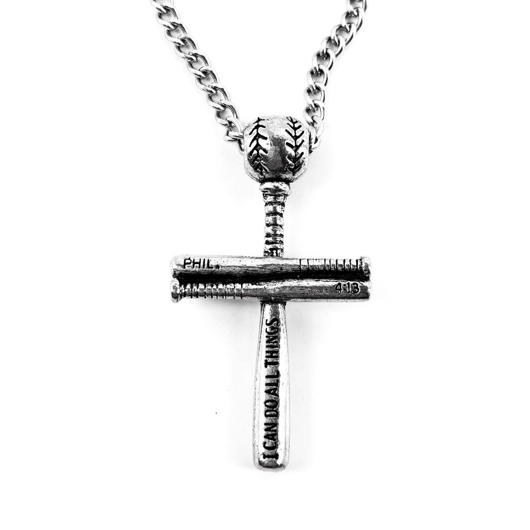 Baseball Bat and Ball Cross Small clballch Chain Necklace Pewter ...