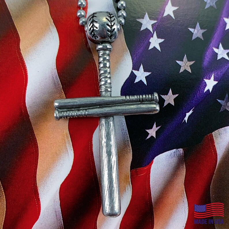 Baseball Bat and Ball Cross on Ball Chain Necklace batd | Etsy