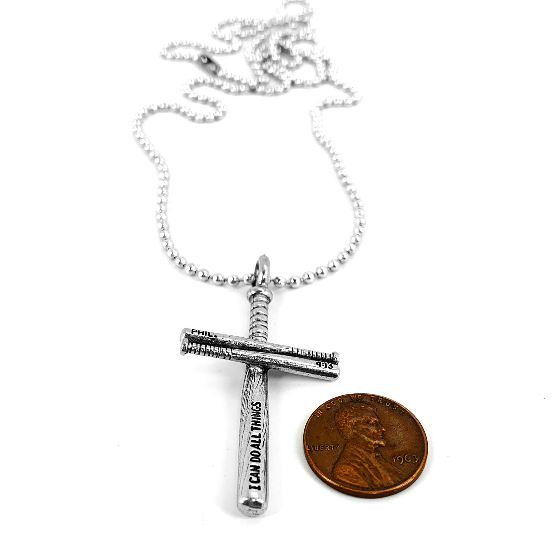 Baseball Bat Cross Necklace Pewter (scbb) Philippians 4:13 I Can Do All ...
