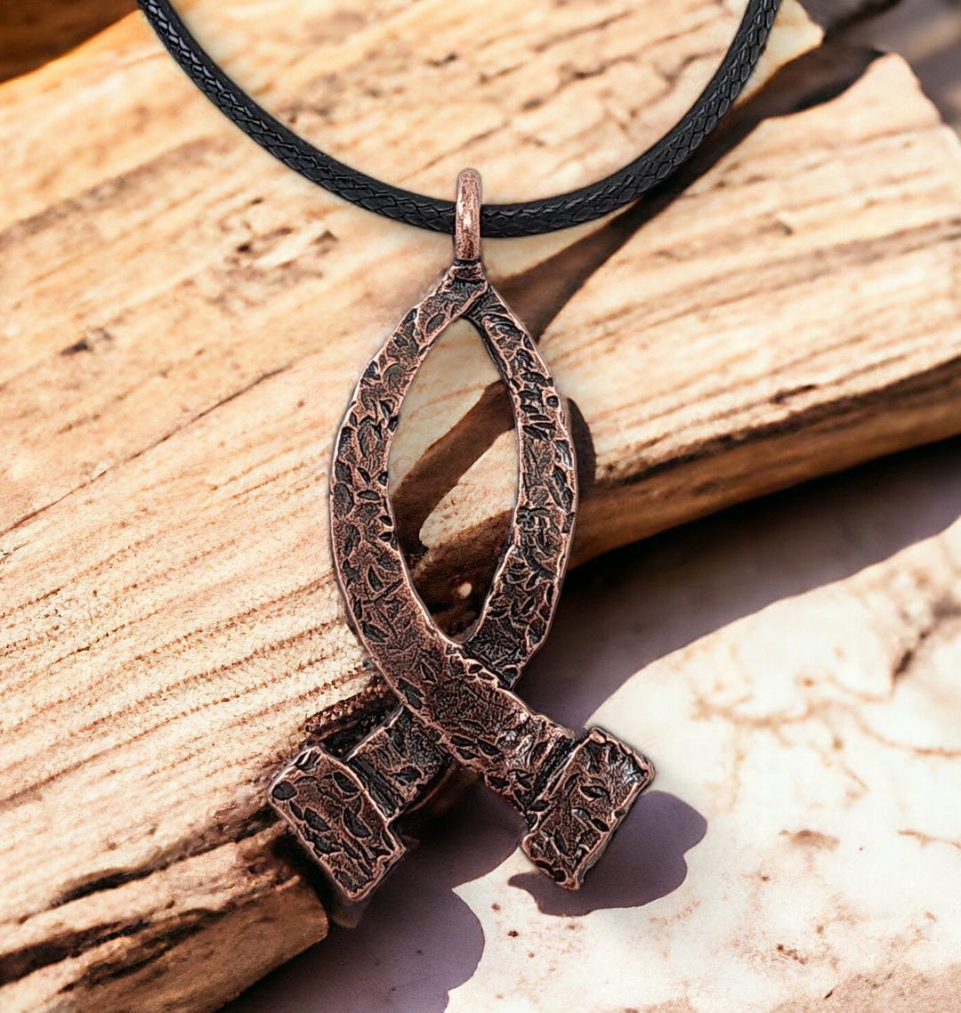 Jesus Ichthus Large Hammered Fish Antique Copper Finish Necklace ...