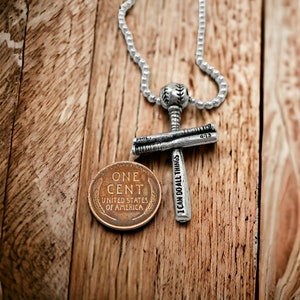Baseball Bat and Ball Small Cross Necklace Pewter clball Philippians 4: ...