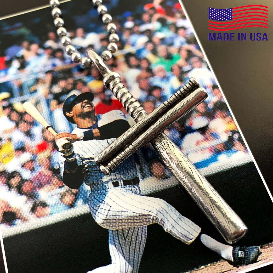 Baseball Bat Cross on Ball Chain Necklace Antique Pewter | Etsy