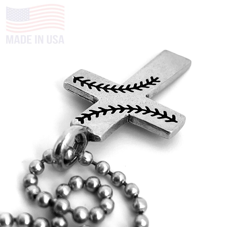 Baseball Stitch Pewter Cross Necklace on Ball Chain (basecross) - Etsy