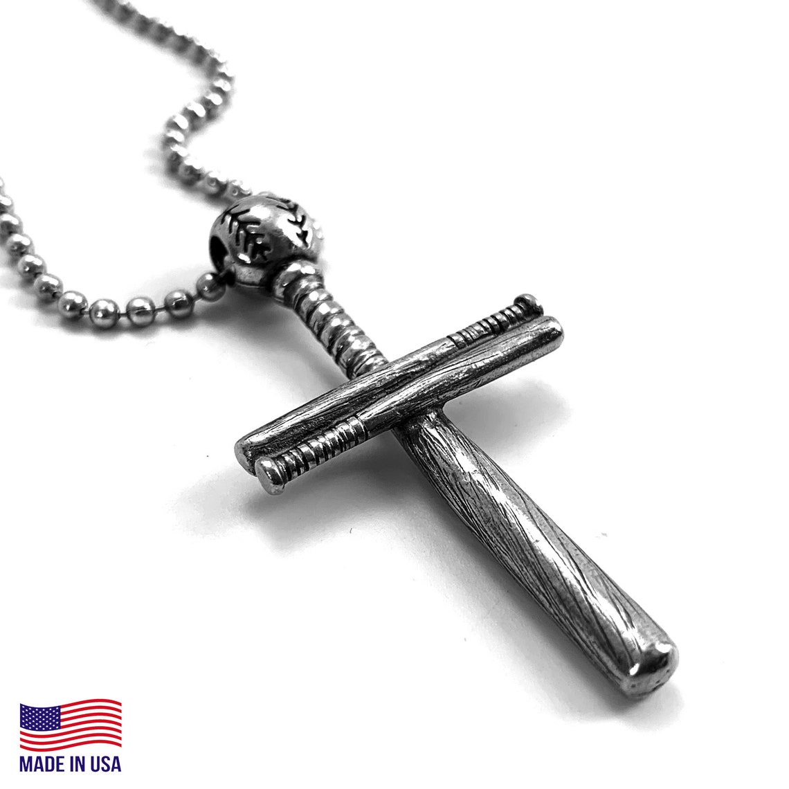 Baseball Bat and Ball Cross on Ball Chain Necklace batd | Etsy