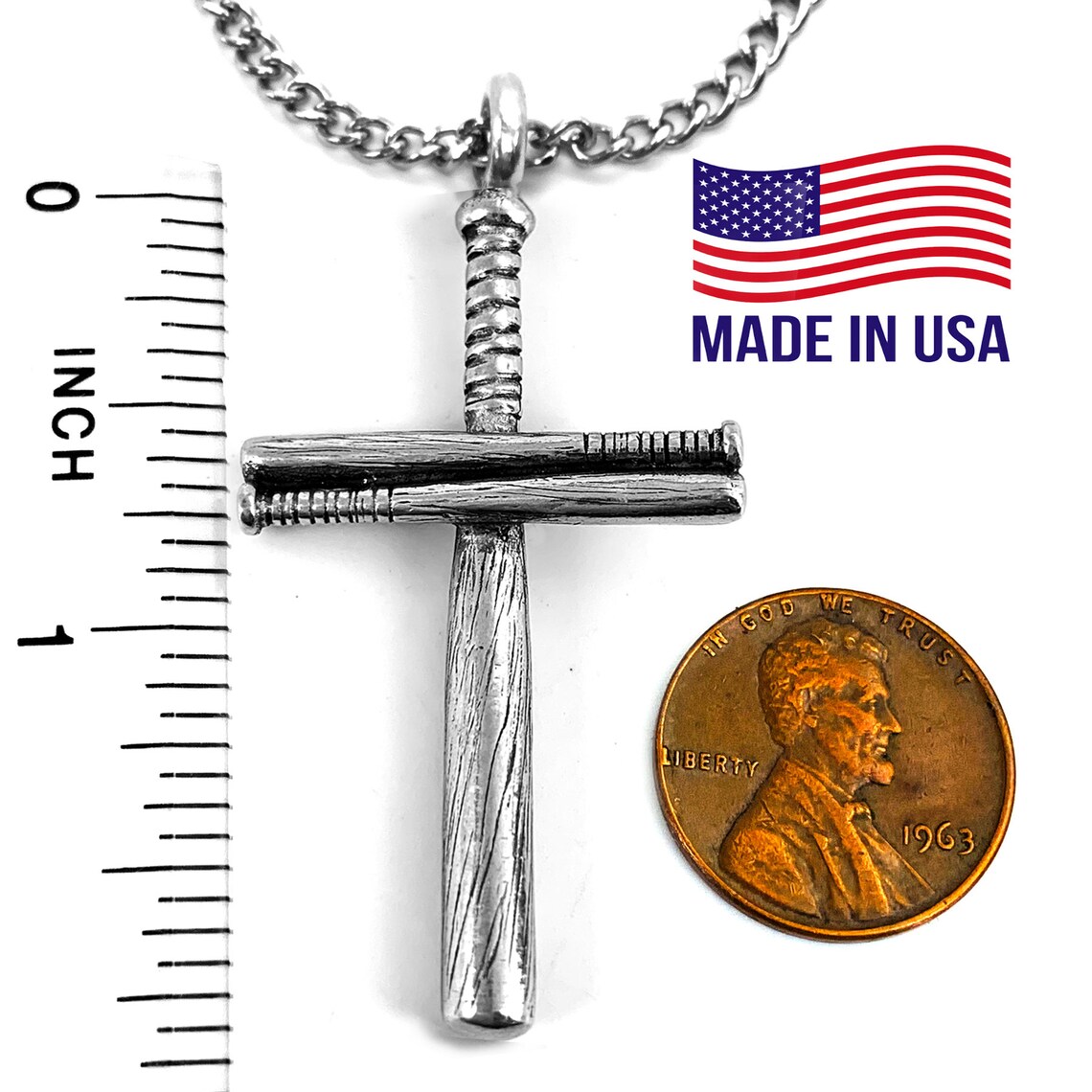 Baseball Bat Cross on Chain Necklace Pewter batechain | Etsy