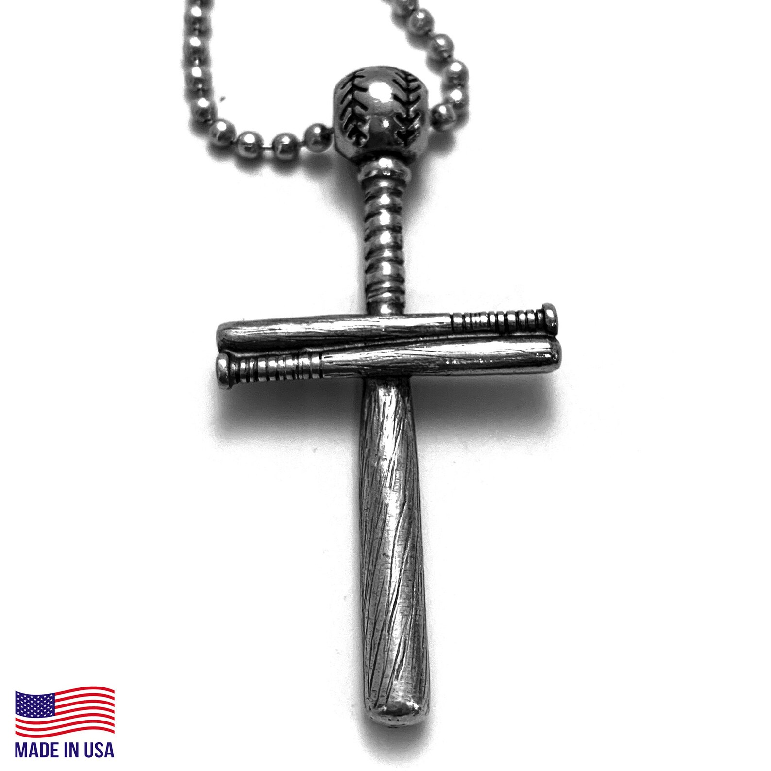 Baseball Bat and Ball Cross on Ball Chain Necklace batd | Etsy