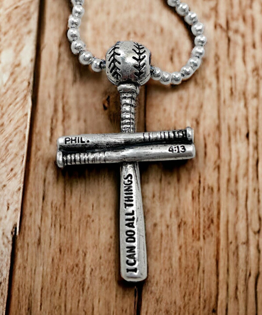 Baseball Bat and Ball Small Cross Necklace Pewter (clball) Philippians ...