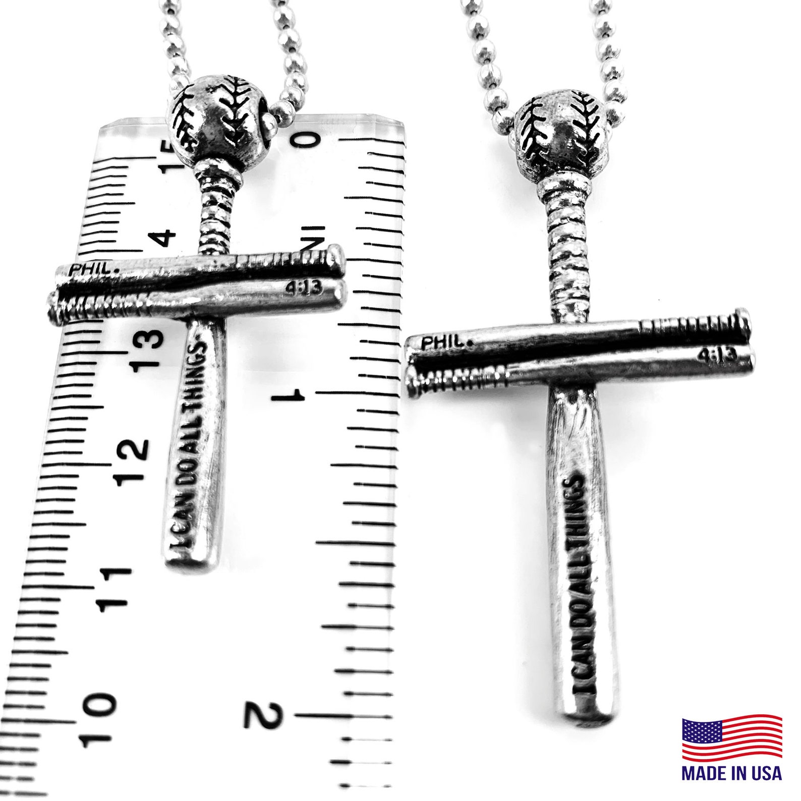 Baseball Bat and Ball Small Cross Necklace Pewter clball - Etsy