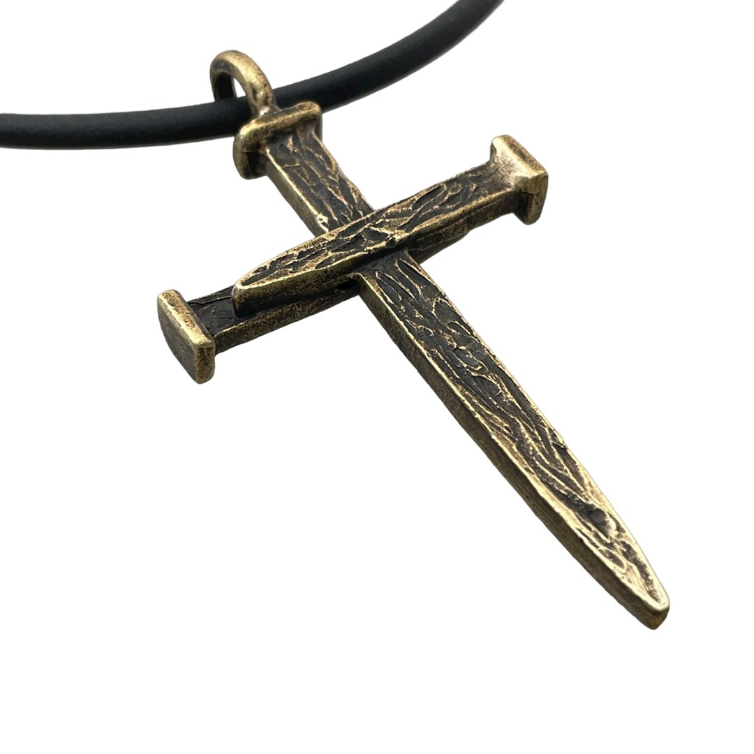 Antique Nail Cross Large Brass Metal Finish Pendnat lgc10b - Etsy